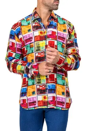 MACEOO Fibonacci Marthyr 0299 Contemporary Fit Button-up Shirt - Red