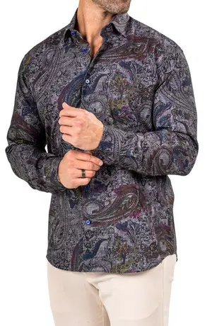 MACEOO Fibonacci Marthyr 0256 Paisley Contemporary Fit Button-up Shirt - Black