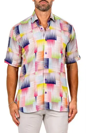 MACEOO Galileo Marthy Short Sleeve Button-up Shirt - White Multi