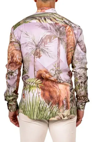MACEOO Fibonacci Marthyr 0322 Wildlife Print Contemporary Fit Button-up Shirt - White Multi
