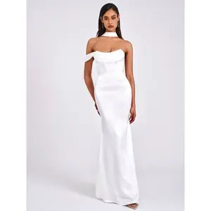 MISS CIRCLE NEW YORK Ivona Halter Neck Double Duchess Satin Gown - White