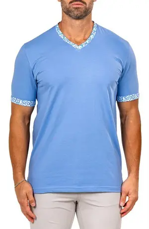 MACEOO Edison Marthyr0005 Cotton V-neck T-shirt - Blue