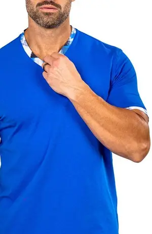 MACEOO Edison Marthyr0009 Cotton V-neck T-shirt - Blue