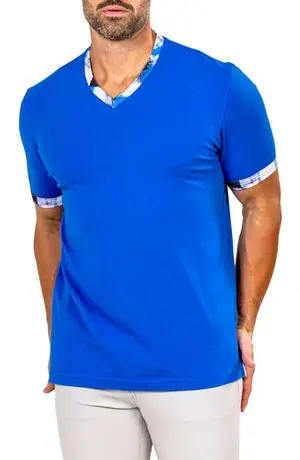 MACEOO Edison Marthyr0009 Cotton V-neck T-shirt - Blue