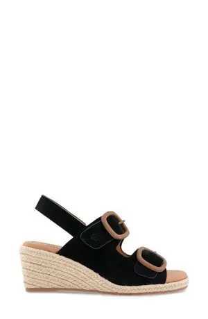 Gentle Souls Greca Espadrille Slingback Platform Wedge Sandal - Black Suede