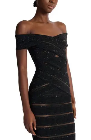 Balmain Mesh Knit Bodycon Dress - Black
