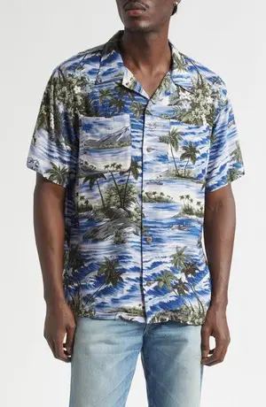 Double Rl Tropical Print Camp Shirt