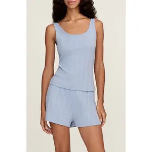 PETITE PLUME Pima Cotton Pointelle Tank - Blue