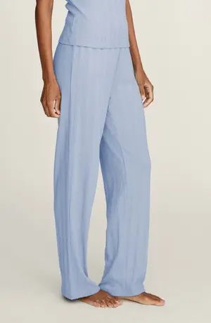 PETITE PLUME Pima Cotton Pointelle Pajama Pants - Blue