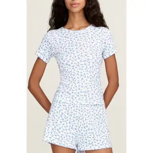 PETITE PLUME Pima Cotton Pointelle T-shirt - Blue