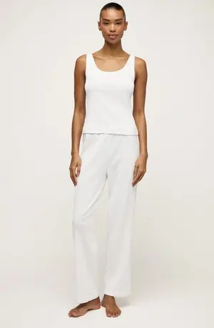 PETITE PLUME Pima Cotton Pointelle Pants - White
