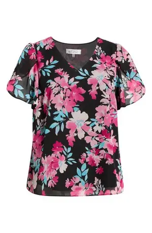 KASPER Floral Print Tulip Sleeve Top