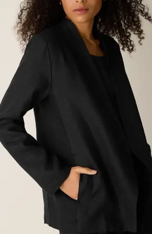 Eileen Fisher Open Front Organic Linen Jacket - Black