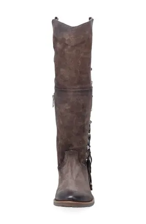A.S.98 Ilke Studded Fringe Knee High Boots - Brown