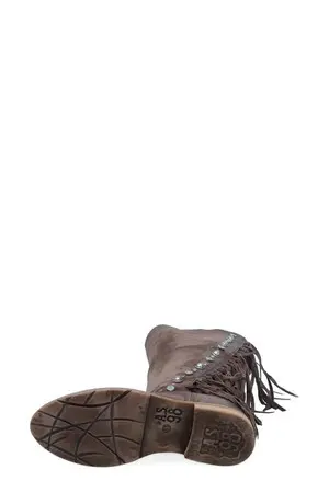 A.S.98 Ilke Studded Fringe Knee High Boots - Brown