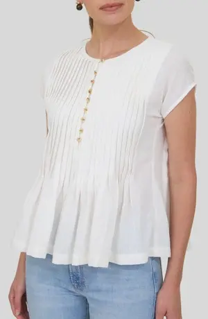 ZOE AND CLAIRE Pintuck Pleat Peplum Top