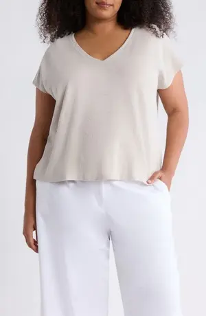 Eileen Fisher V-neck Organic Cotton Top - Chalk