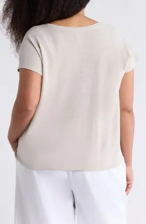Eileen Fisher V-neck Organic Cotton Top - Chalk