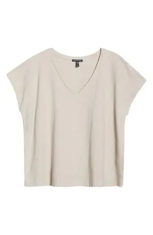 Eileen Fisher V-neck Organic Cotton Top - Chalk