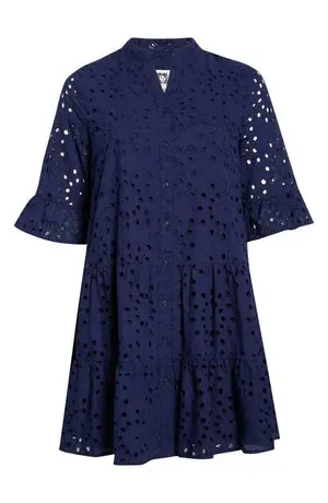 Anne Klein Eyelet Embroidered Tiered Cotton Dress - Distant Mountain