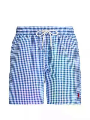 Polo Ralph Lauren Gingham Embroidered Swim Trunks - Blue