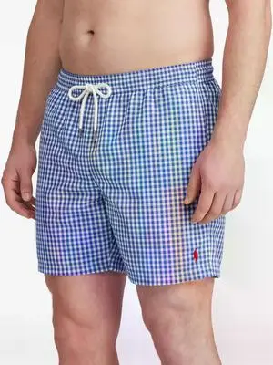 Polo Ralph Lauren Gingham Embroidered Swim Trunks - Blue