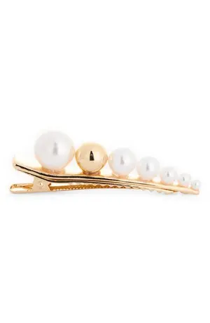 Ettika Faux Pearl Hair Clip - Gold