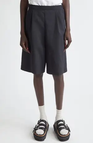 Tao Comme Des Garçons Pleated Tropical Wool-blend Shorts