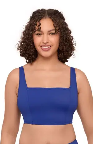 S3 APPAREL S3 Apparel Supportive Sculpting Square Neck Lace Back Midkini Top Indigo