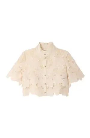 Sandro Cropped Floral Guipure Shirt - Ecru
