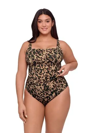 S3 APPAREL Square Neck Lace Up Back Tankini Top - Dolce Leopard