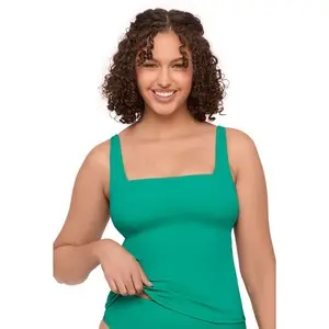 S3 APPAREL Supportive And Sculpting Square Neck Lace Back Tankini Swimsuit Top - Jade