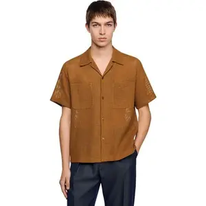 Sandro Openwork Mesh Shirt - Camel