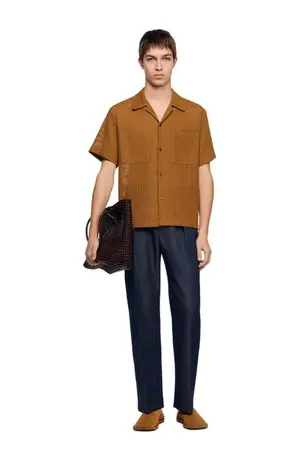 Sandro Openwork Mesh Shirt - Camel