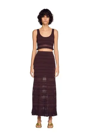 Sandro Pointelle Knit Maxi Skirt - Brown