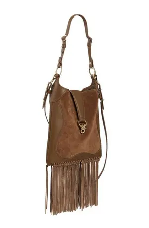 Sandro Le Claudia Fringed Leather And Suede Bag - Camel