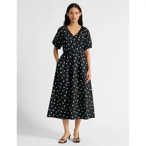 ALBARAY Spot V-neck Midi Dress - Black