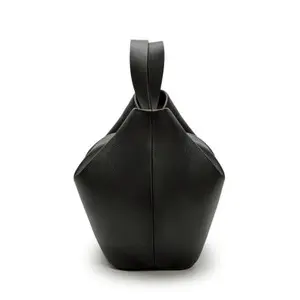 LA PORTEGNA Isabela Sculpted Full Grain Leather Shoulder Bag - Black
