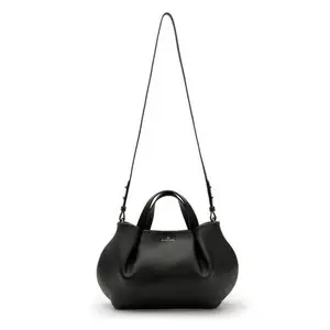 LA PORTEGNA Isabela Sculpted Full Grain Leather Shoulder Bag - Black