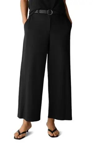 Eileen Fisher High Waist Ankle Wide Leg Pants - Black