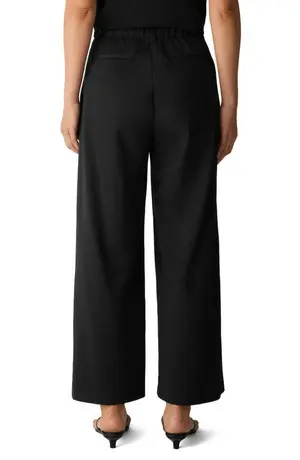Eileen Fisher High Waist Ankle Wide Leg Pants - Black