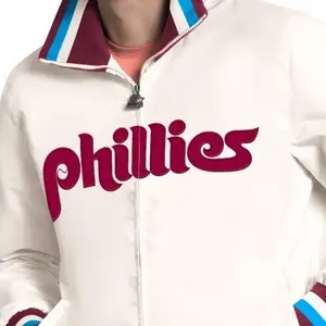 STARTER Philadelphia Phillies Cooperstown Logo Full-zip Varsity Jacket - White
