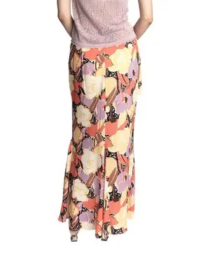 Anna Sui Floral Printed Crepe Maxi Skirt - Sunset Multi