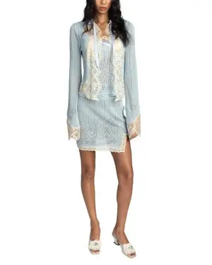 Anna Sui Lingerie Lace Knit Mini Skirt - Sky Blue
