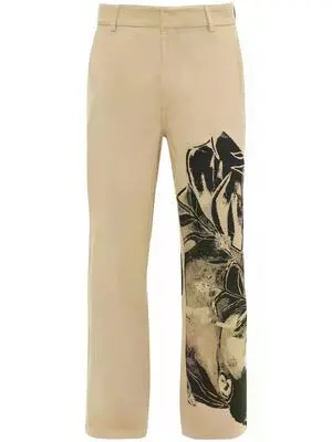 JW Anderson Graphic-print Straight-leg Trousers - Neutrals