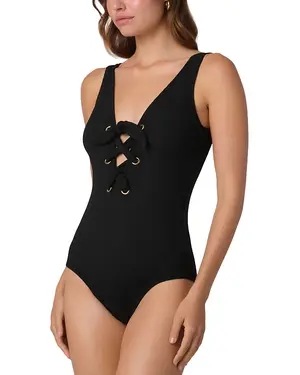 Shoshanna Lace Up One Piece Swimsuit - Jet