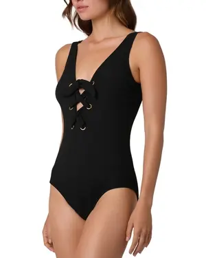 Shoshanna Lace Up One Piece Swimsuit - Jet