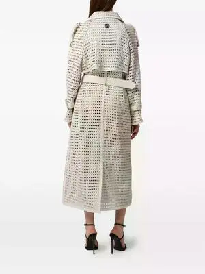 Philipp Plein Long Leather Trench Coat - Neutrals