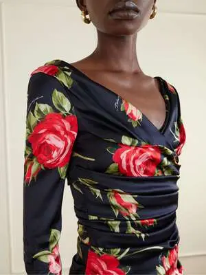 Dolce & Gabbana Floral-printed Satin Midi Dress