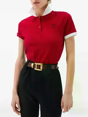 Versace Embroidered Cotton Piqué Cropped Polo - Red